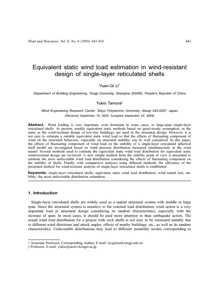 Equivalent Static Wind Load Estimation In Wind Resistant Design Pdf