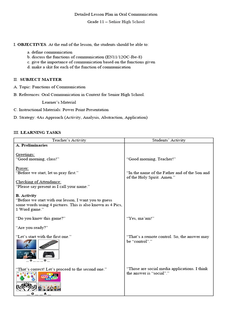 Detailed Lesson Plan in Oral Communication | Download Free PDF ...
