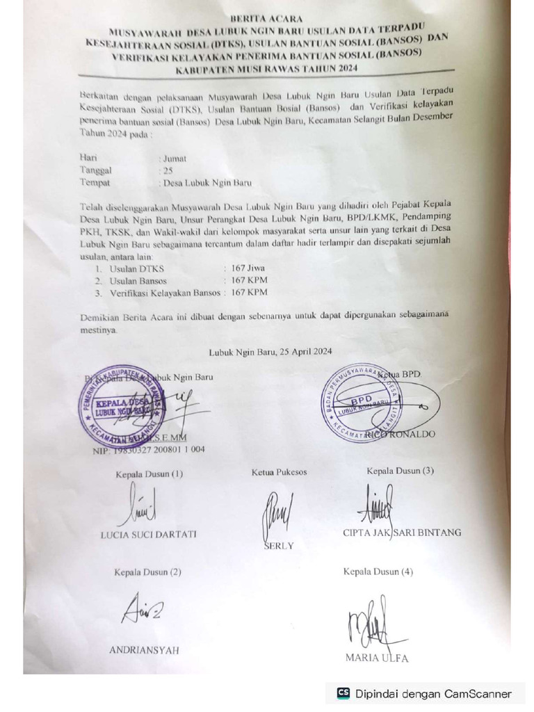 Berita Acara DTKs 2024 Desa Lubuk Ngin Baru - Compressed | PDF