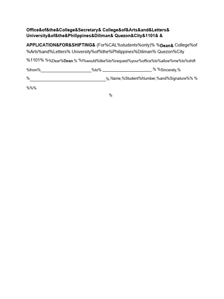 Application Form for Shifting Within the College_CAL FORM | PDF