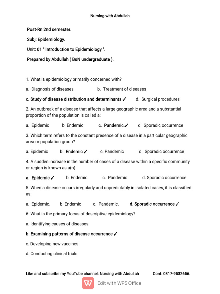 Post-Rn 2nd Semester Epidemiology Mcqs | PDF | Preventive Healthcare ...
