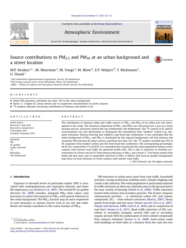 Atmospheric Environment: Sciverse Sciencedirect | PDF | Energy Development