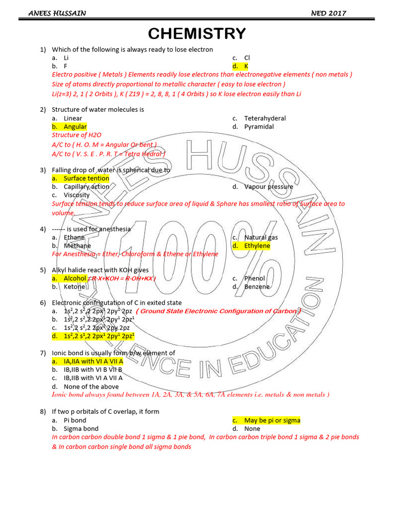 NED Past Papers 2017 | PDF | Chemical Bond | Chemistry