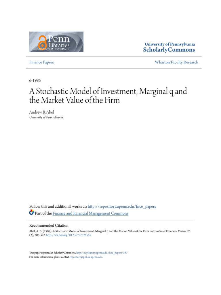 A Stochastic Model Of Investment Pdf Production Function Economies
