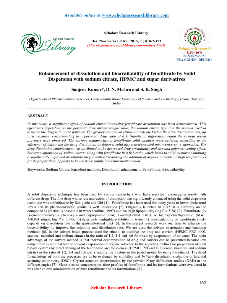 Enhancement of Dissolution and Bioavailability of Fenofibrate by Solid ... Enhancement of Dissolution and Bioavailability of Fenofibrate by Solid ...