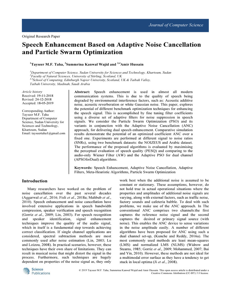 Speech Enhancement - Swarm Optimization | PDF | Mathematical Optimization | Algorithms