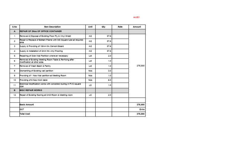 BOQ - Container Repair Works | PDF