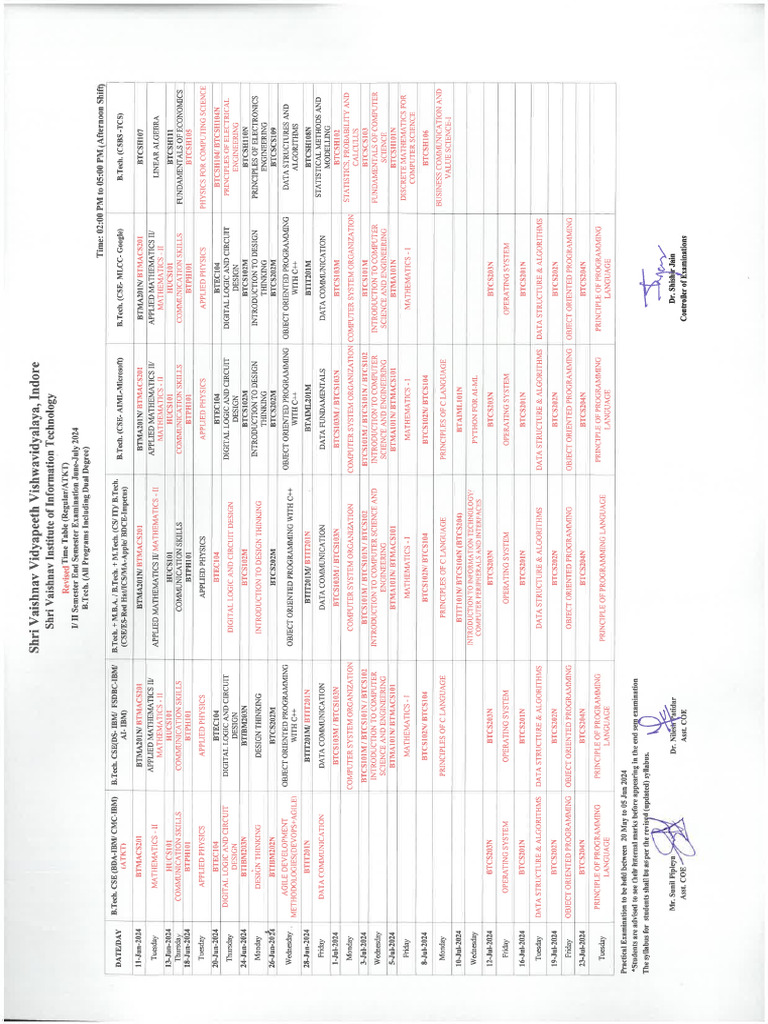 Sviit I-Ii Sem Revised TT | PDF