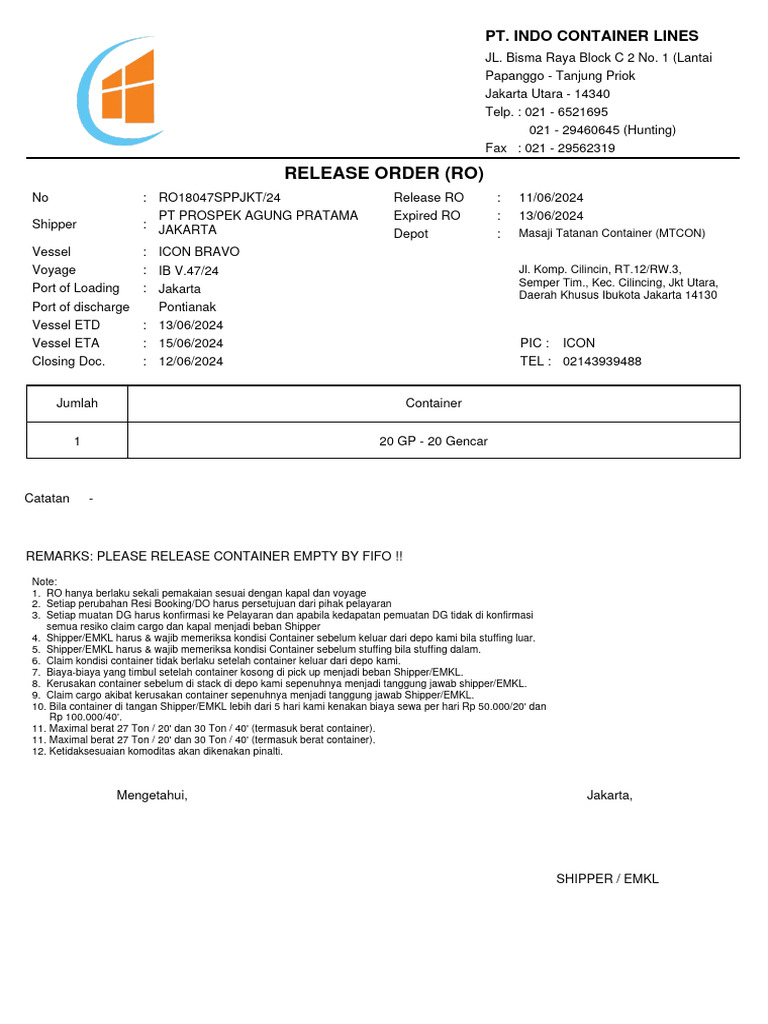 Contoh Dokumen Release Order | PDF