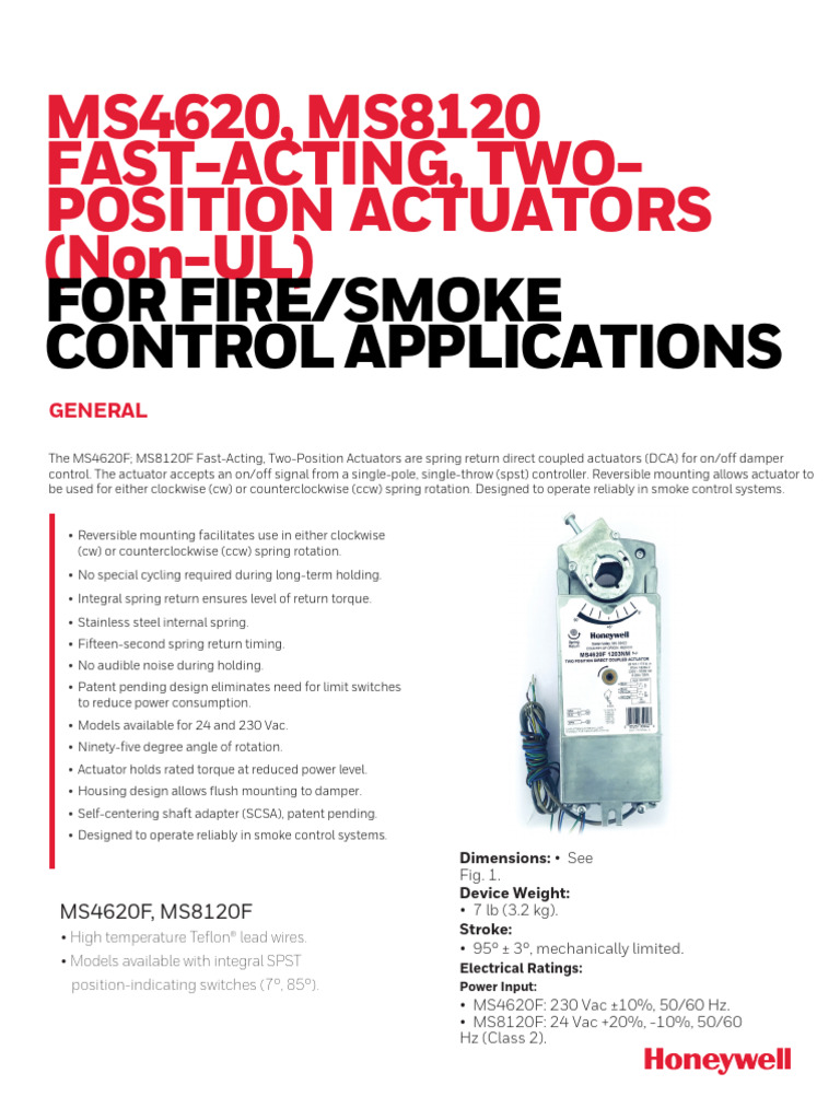 Honeywell Damper Actuator ms4620 ms8120 ms4120f ms4620f S ms8120f | PDF ...