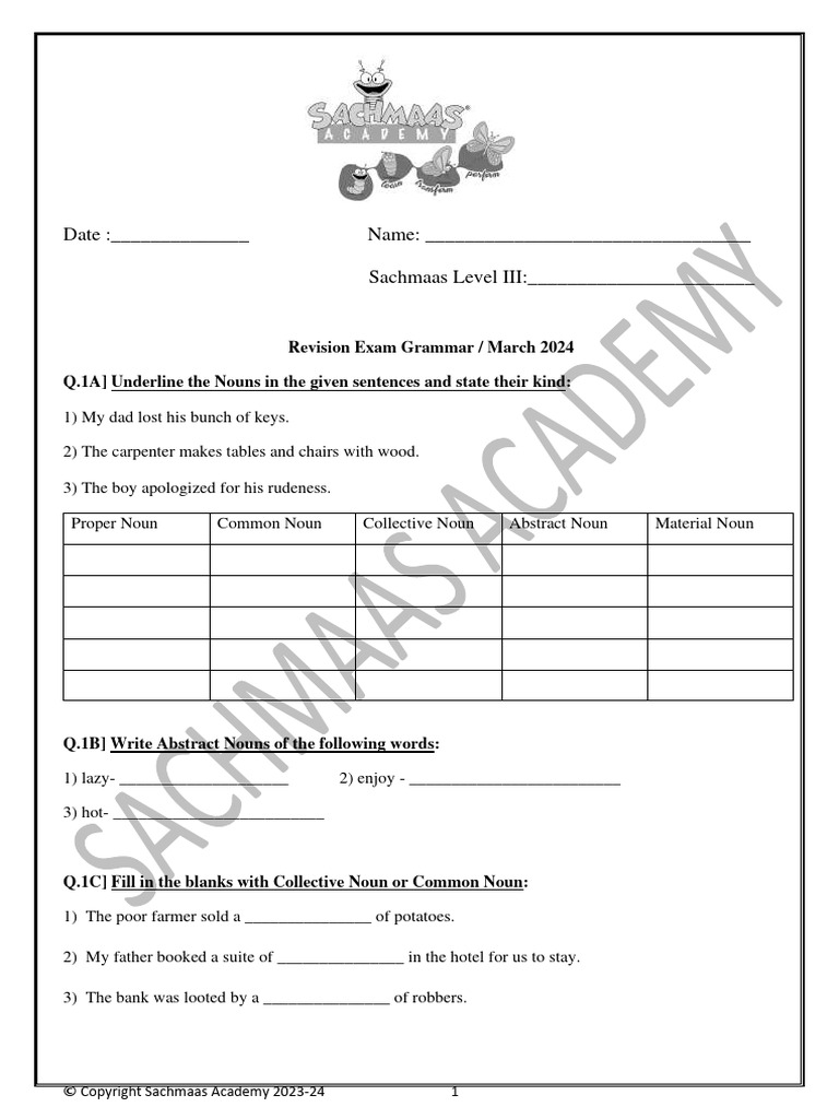 Sachmaas Level III Revision Grammar Paper March 2024 | PDF | Subject ...