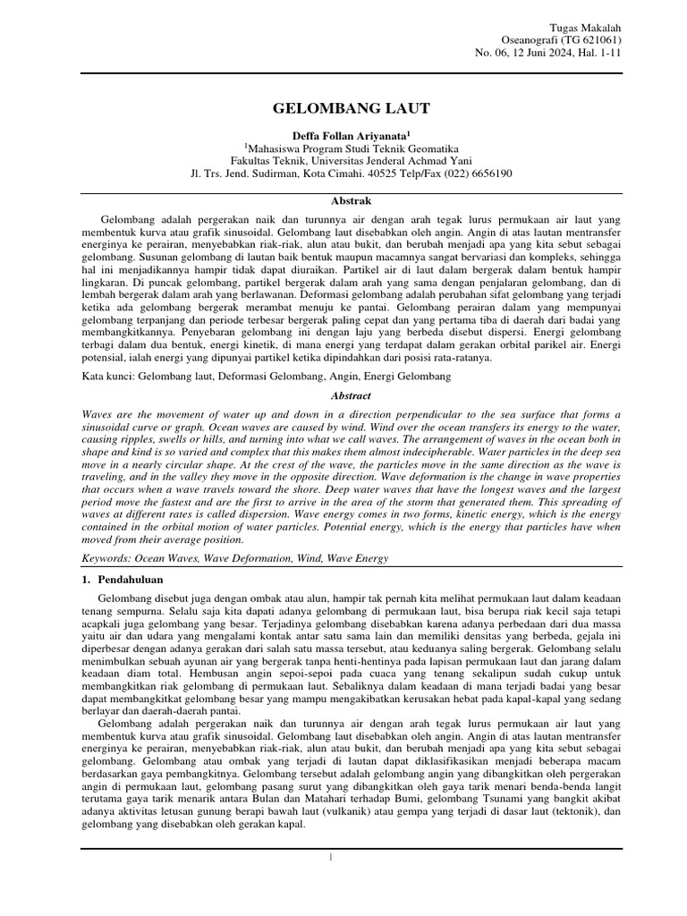 TUGAS 6 Oseanografi - Deffa Follan Ariyanata | PDF