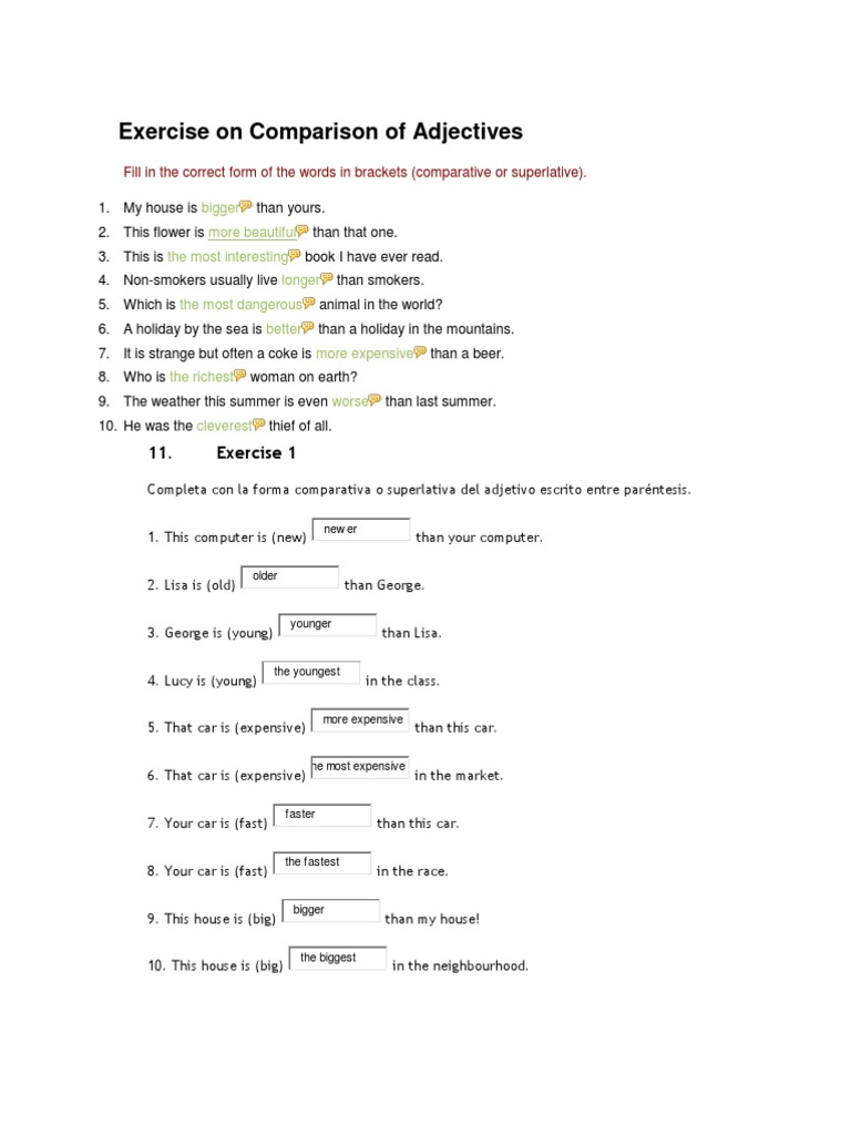 Exercise On Comparison of Adjectives | PDF | Semiotics | Language Mechanics