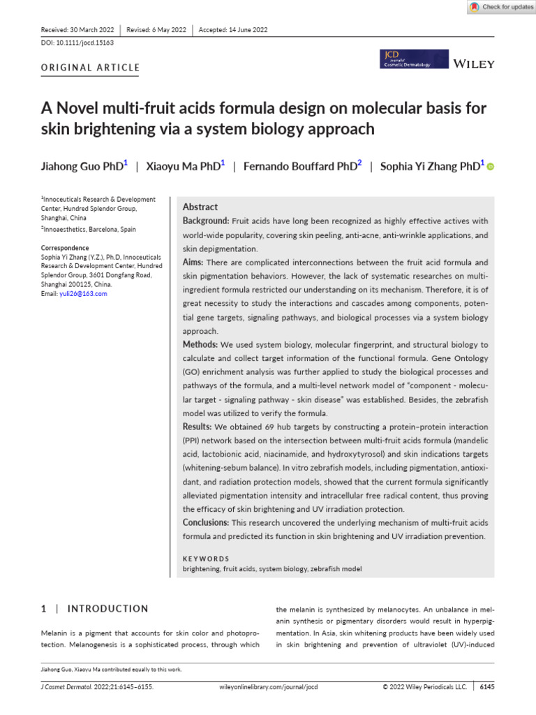 J of Cosmetic Dermatology - 2022 - Guo - A Novel Multi - Fruit Acids ...