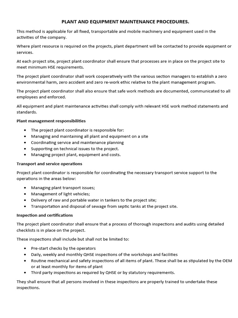 Plant and Equipment Maintenance Procedures | PDF | Safety