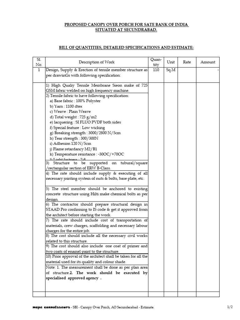 24052019_ao Sec'Bad Canopy Tender Boq | Download Free PDF | Materials ...
