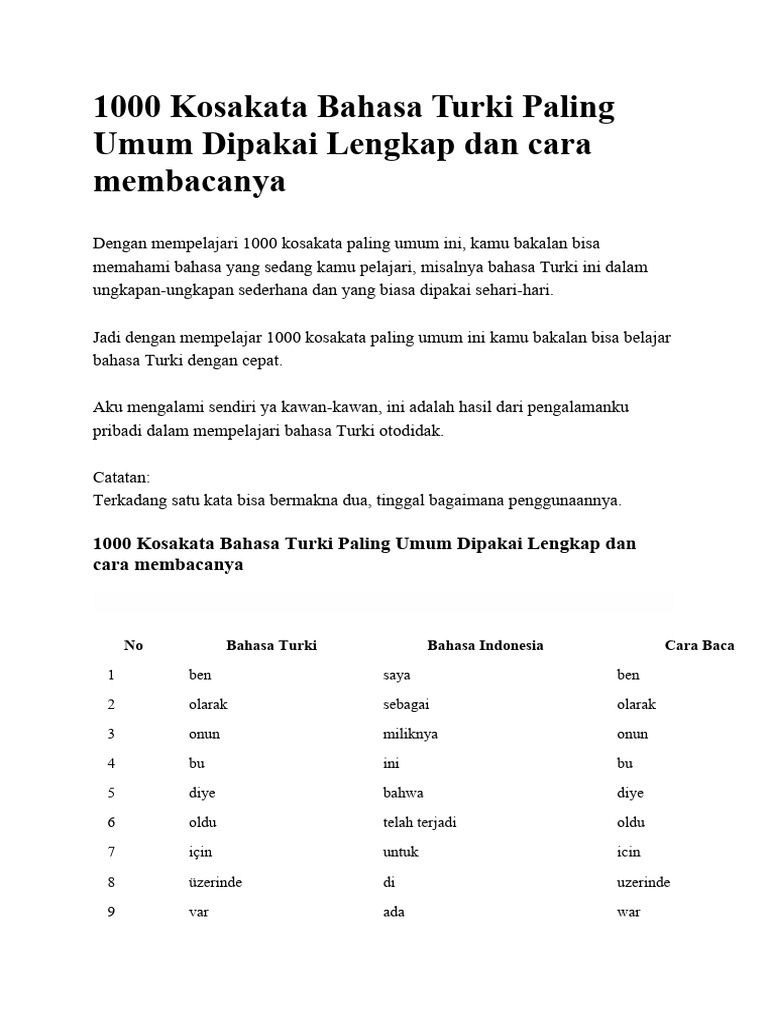 BAHASA TURKI | PDF
