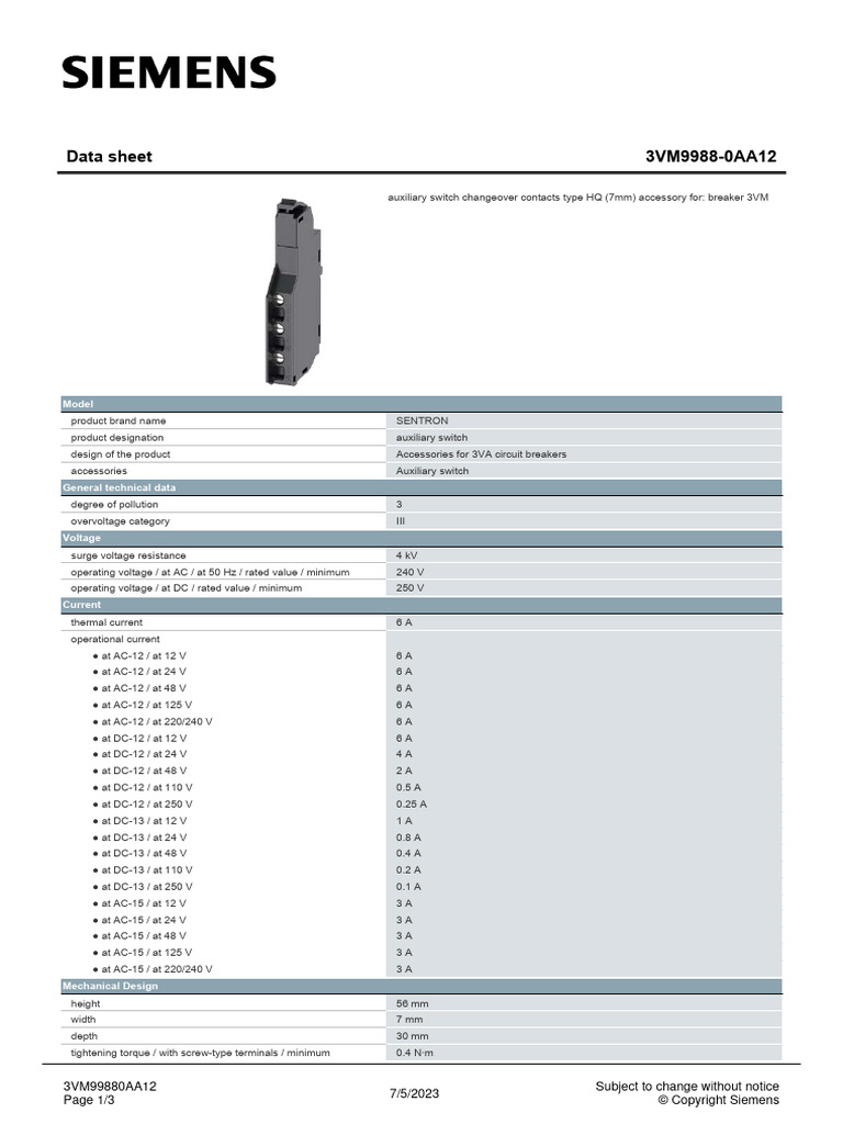 3VM99880AA12 Datasheet en | PDF | Switch | Voltage