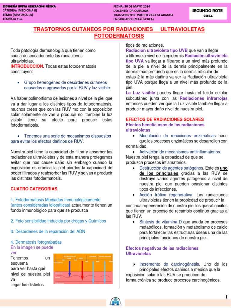 Tema 11-Fotodermatosis | PDF | Sistema inmune | Ultravioleta