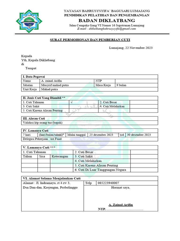Format - Pengajuan - Cuti. - Docx Zainn | PDF