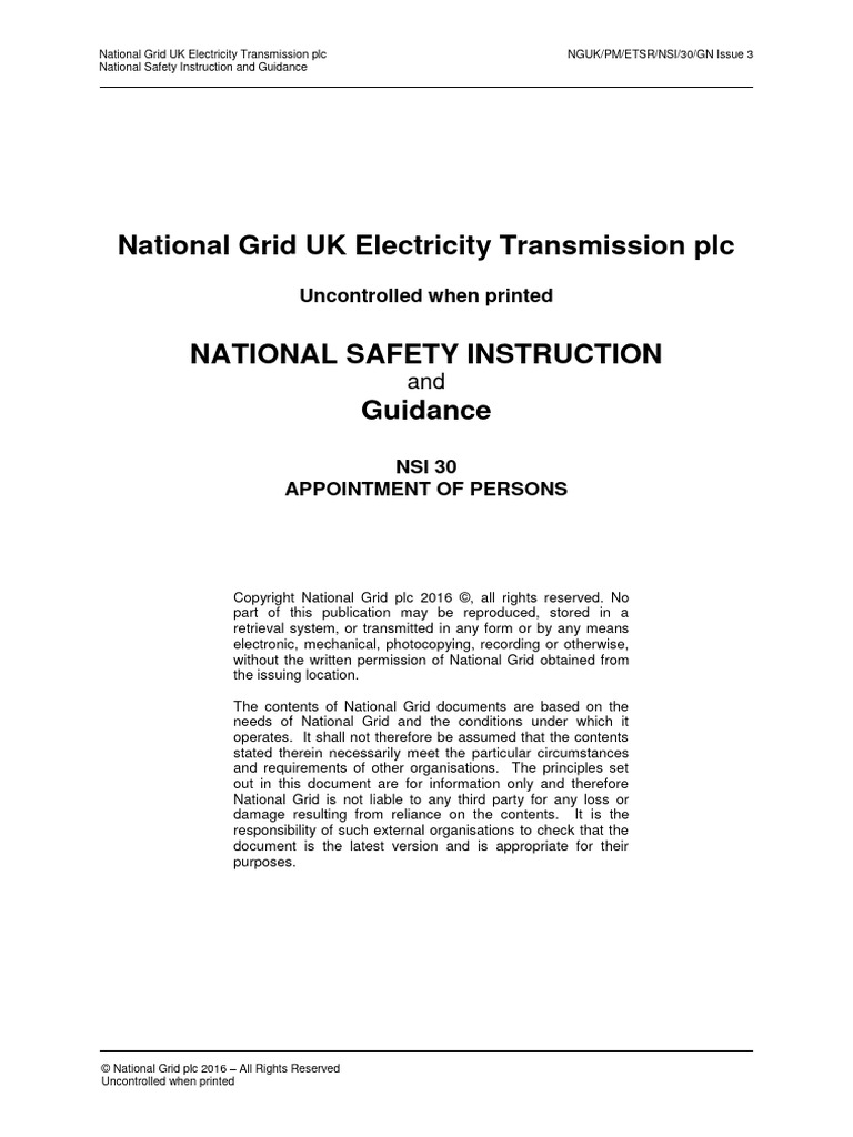 NSI 30 and Guidance Issue 3 | PDF | Electrical Grid | Electrical Substation