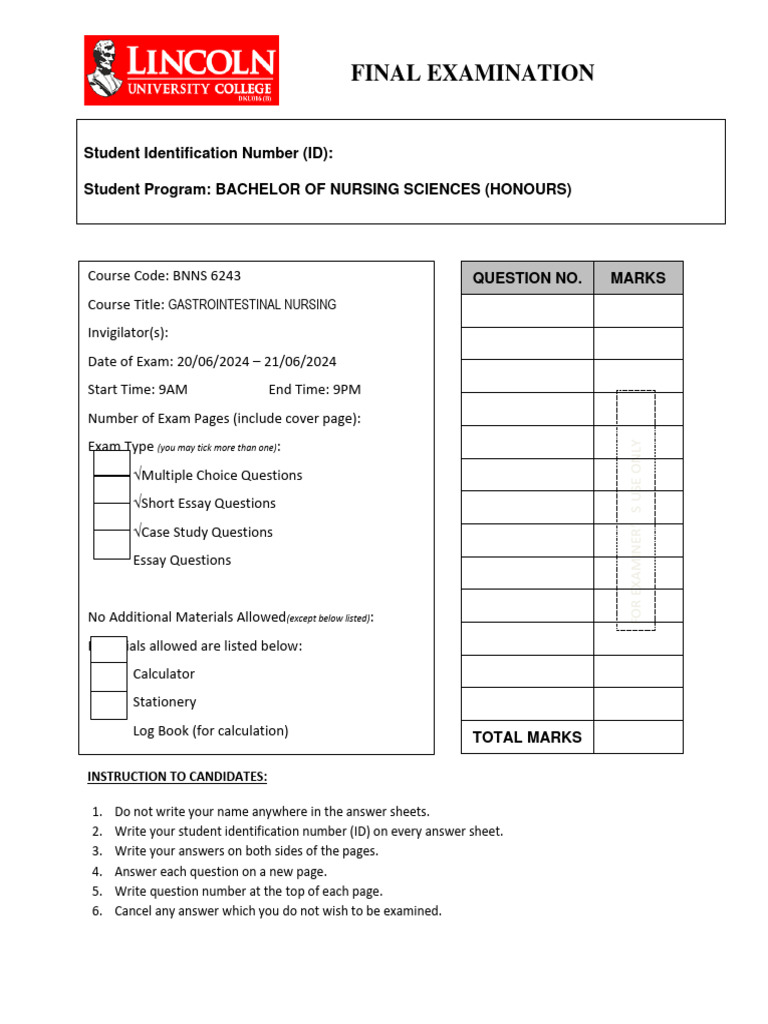 Gastrointestinal Nursing Exam Guidelines | PDF | P53 | Cancer