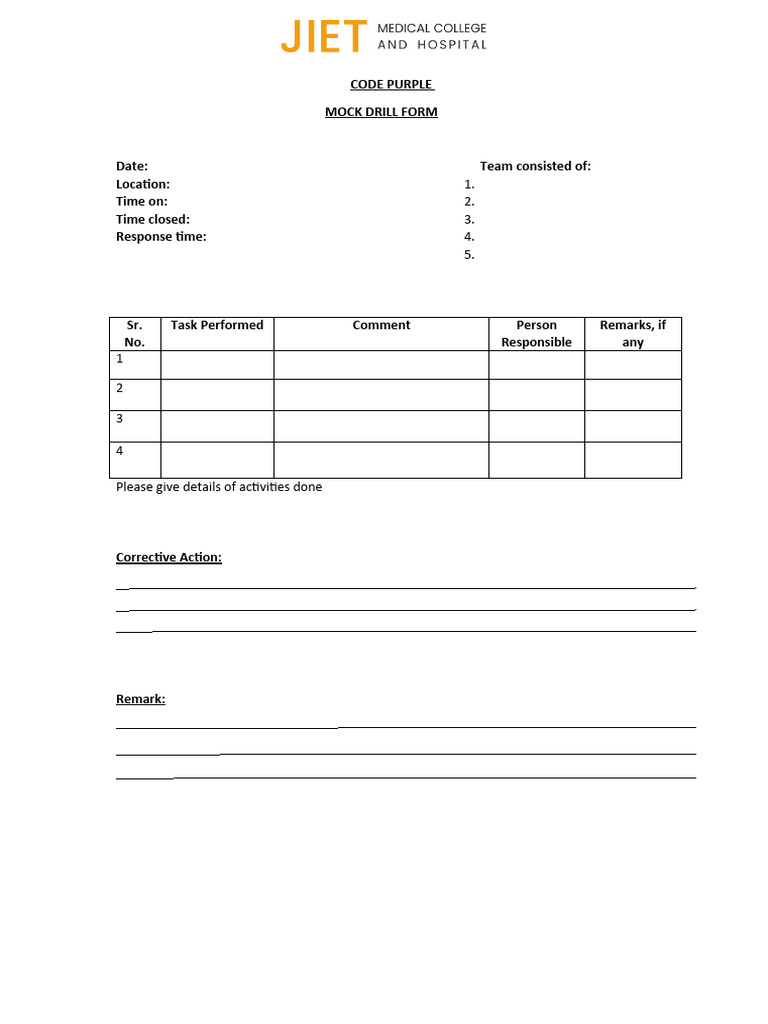 MOCK DRILL FORM Code Purple | PDF