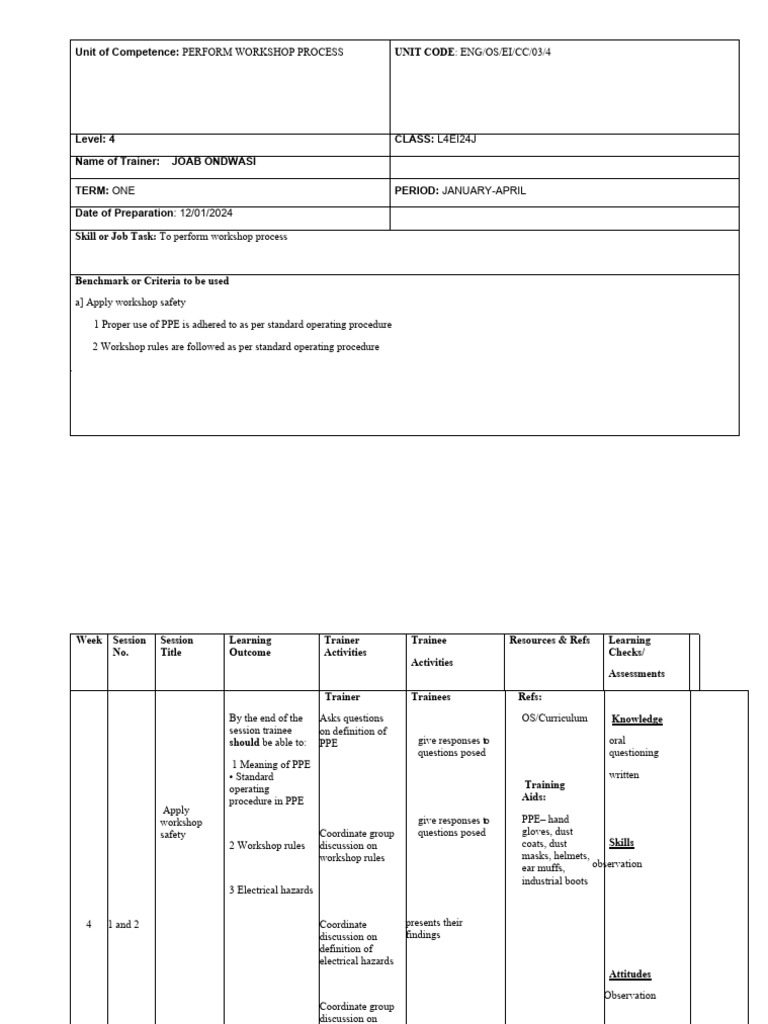 Workshop Tech Level4 Learning Plan For 2o24j | PDF | Personal ...