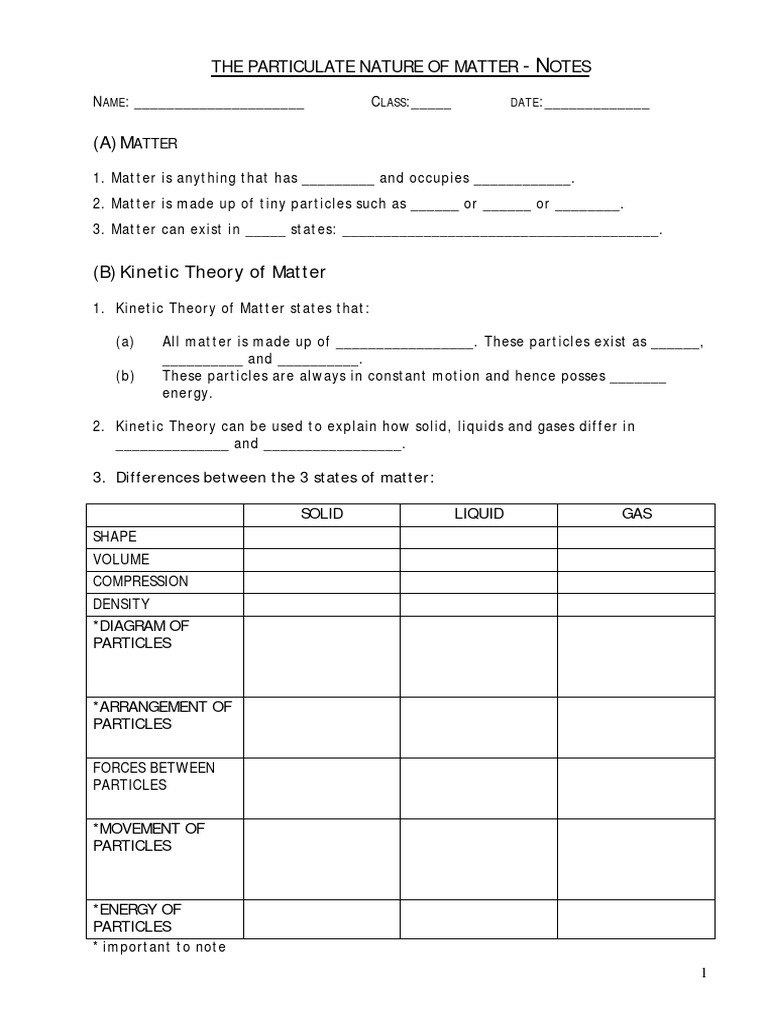 Particulate Nature of Matter - Notes | PDF | Evaporation | Liquids