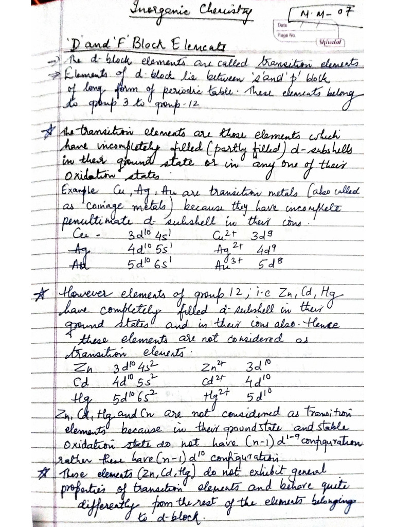 Ch-4- 'D' & 'F' Block Elements (notes) | PDF