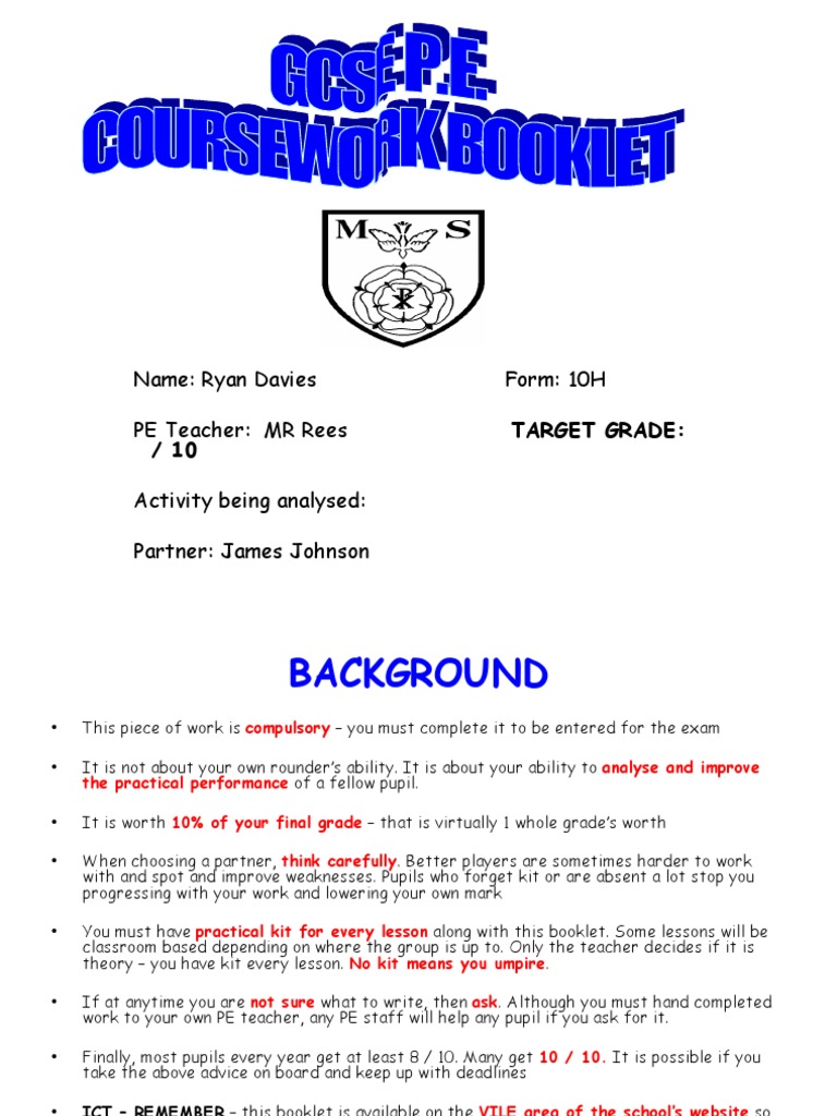 Gcse Pe Course Work Booklet Master Copy 2007 | PDF | Bowling (Cricket ...