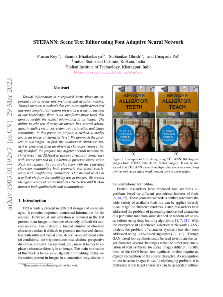 STEFANN: Scene Text Editor Using Font Adaptive Neural Network | PDF ...