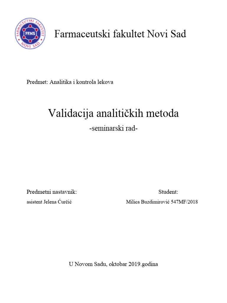 Validacija Analitičkih Metoda | PDF