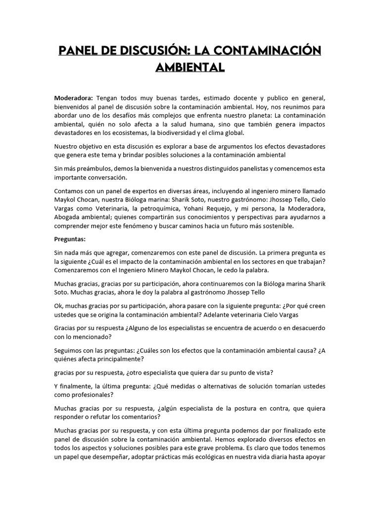 Panel de Discusion - La Contaminación Ambiental | Descargar gratis PDF | Contaminación | Entorno ...