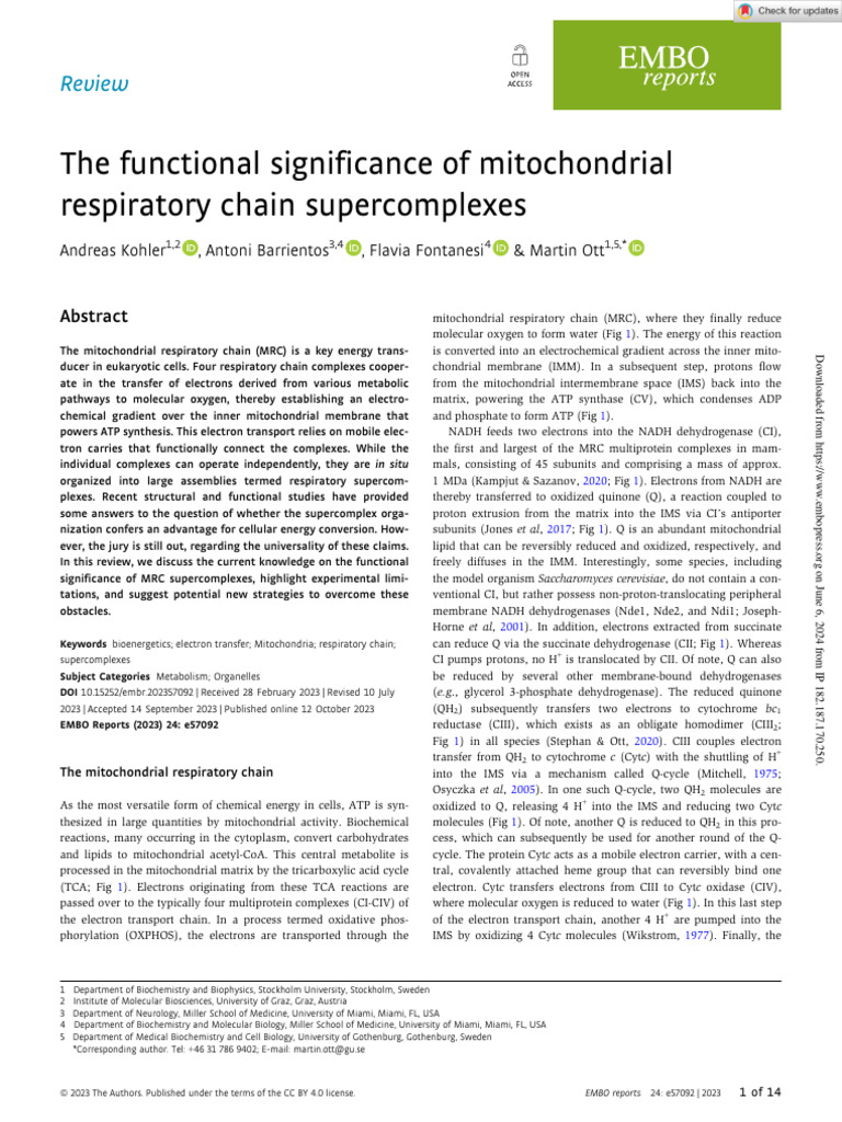 Kohler Et Al 2023 the Functional Significance of Mitochondrial ...