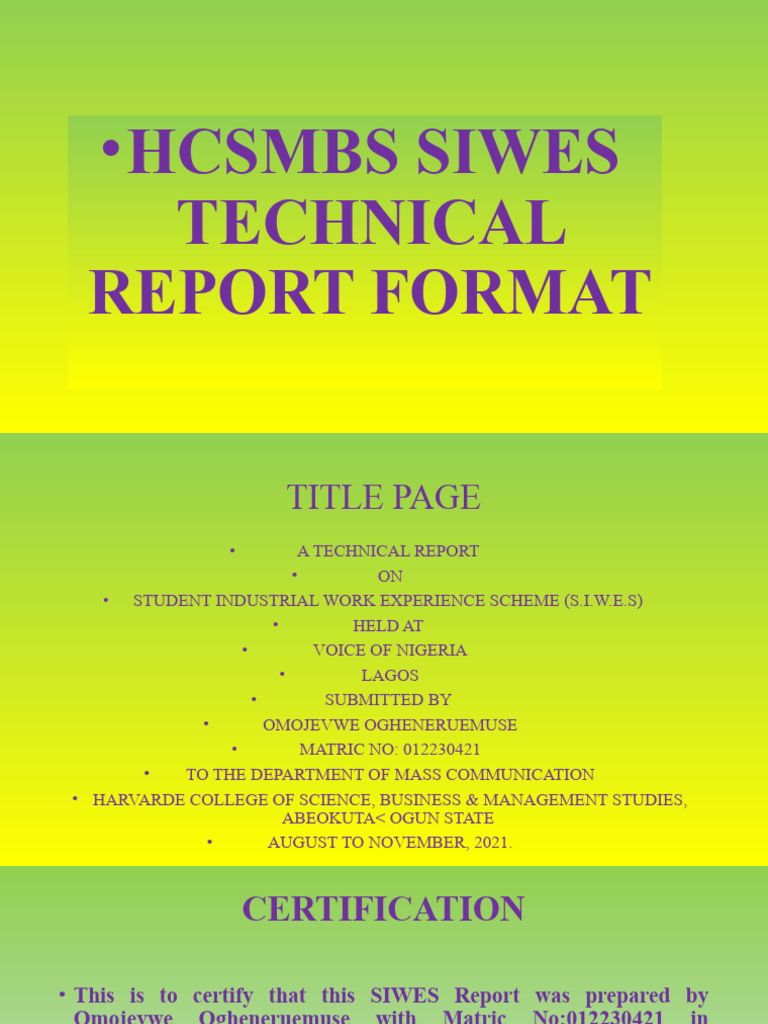 SIWES Teccnical Report Format-1 | PDF