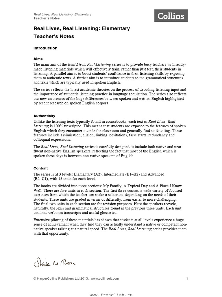 Real Lives Listening: Teacher's Guide | PDF | English Language | Canada