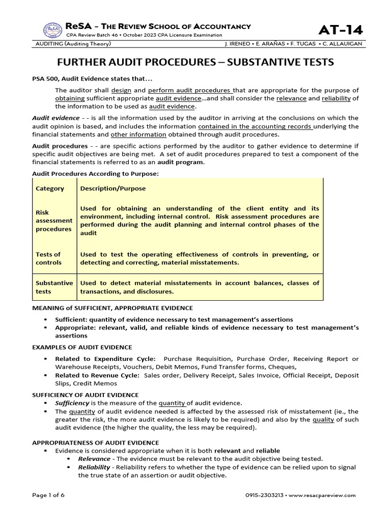 Substantive Audit Procedures Explained | PDF | Audit | Financial Statement