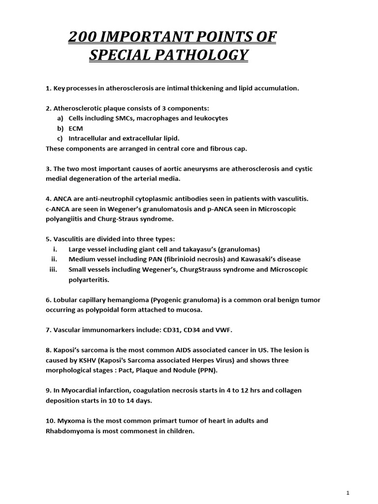 200 Important Points of Special Pathology Dr Ijaz Waris (shared by Medical Globe) | PDF ...