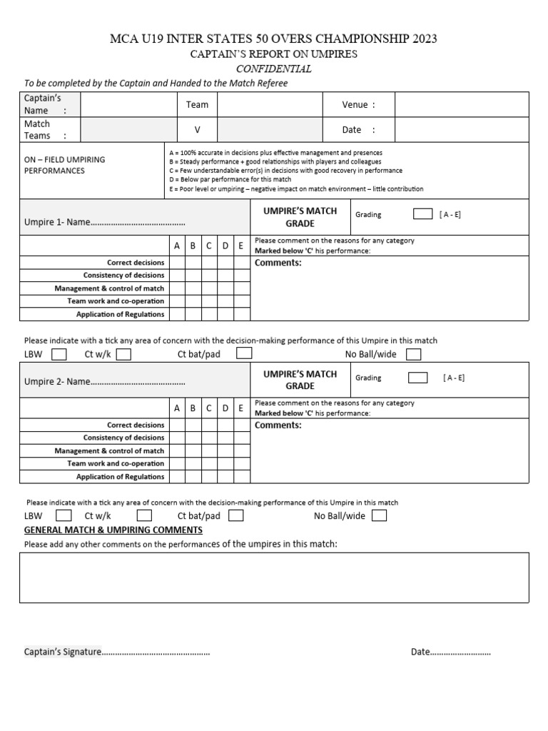 2.. Captain Report On Umpire | PDF | Referee | Athletic Sports