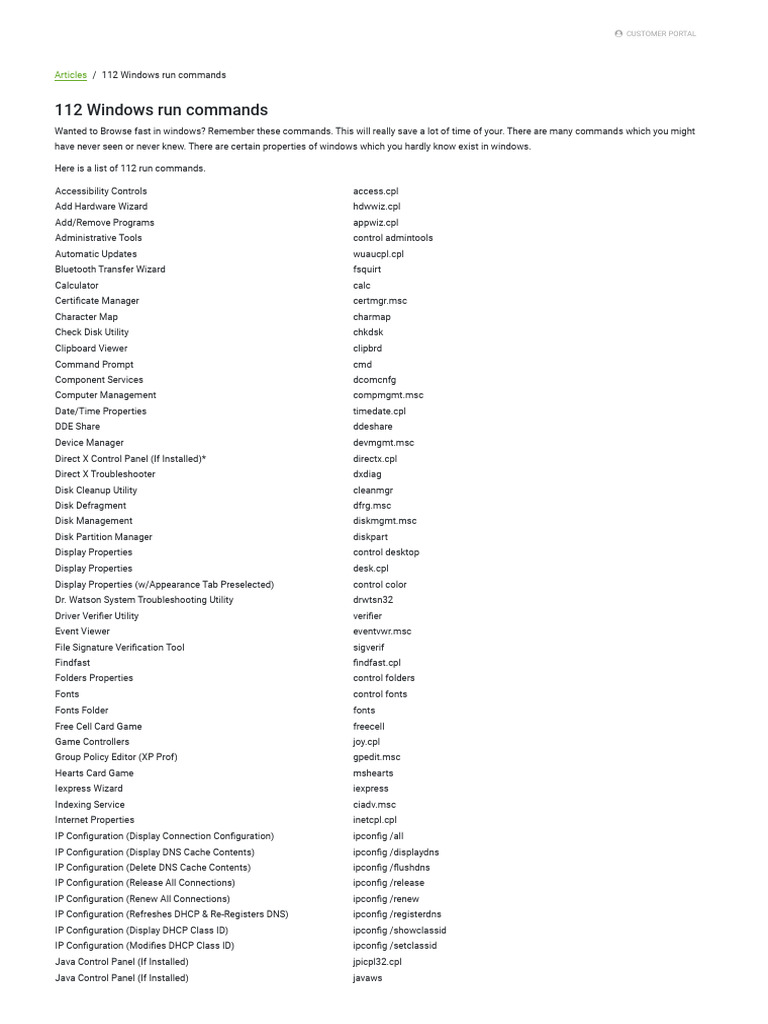 Windows Run Commands Guide | PDF | Microsoft Windows | Windows Registry