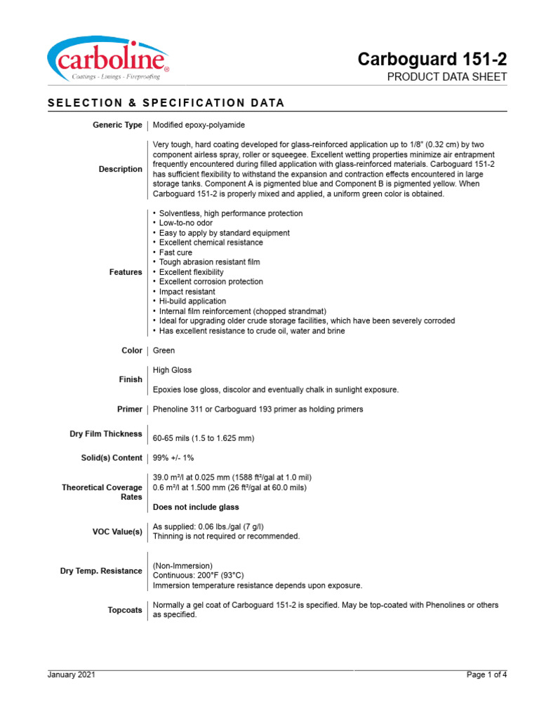 Carboguard 151-2 PDS | PDF | Concrete | Materials