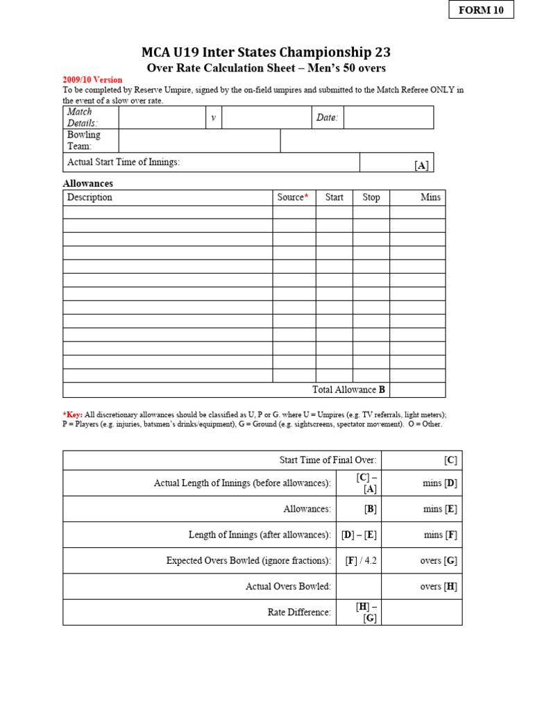 U19 Championship Over Rate Calculation | PDF | Sports Rules And ...