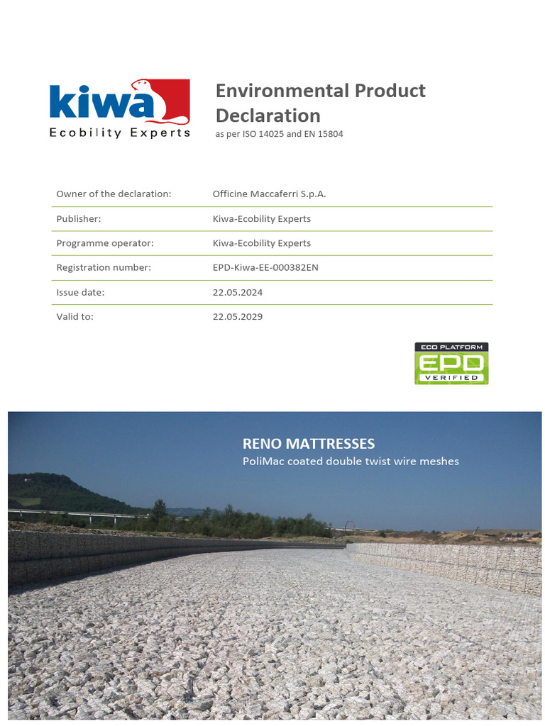 Epd Kiwa Ee 000382 en Reno Mattress | PDF | Life Cycle Assessment | Nature