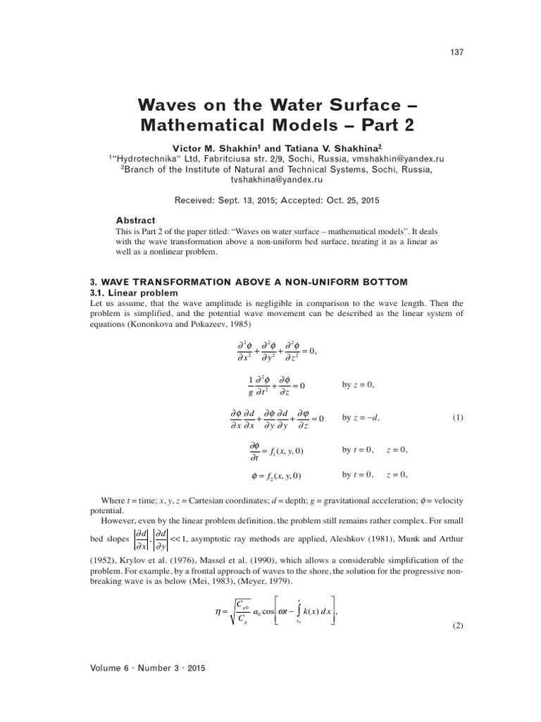 Wave Transformation Models in Water | PDF | Waves | Linearity