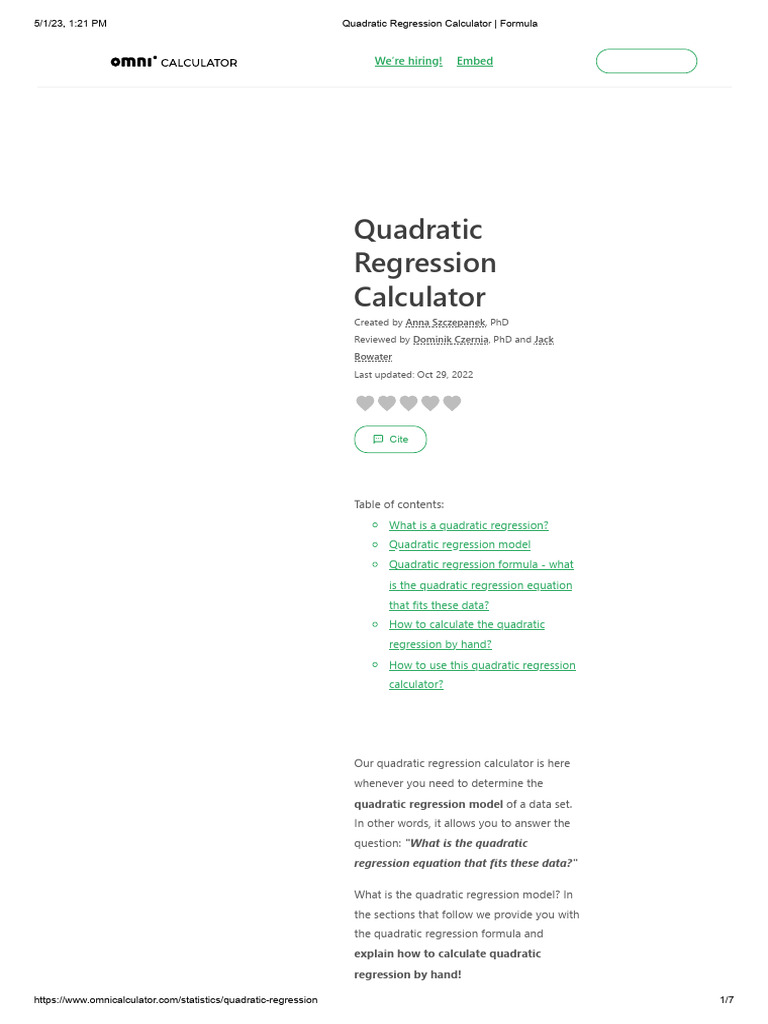 Quadratic Regression Calculator Guide | PDF | Quadratic Equation ...
