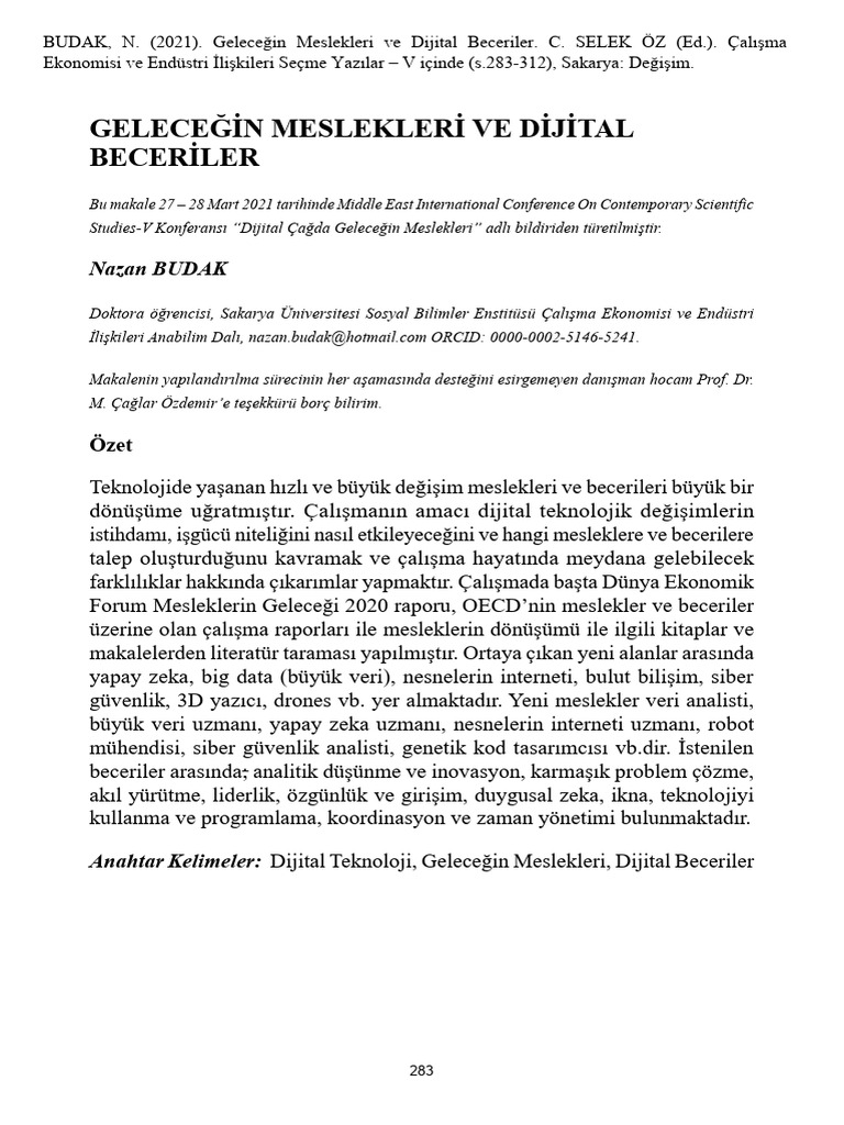 11 Gelecegin Meslekleri Ve Dijital Beceriler Nazan BUDAK2 | PDF