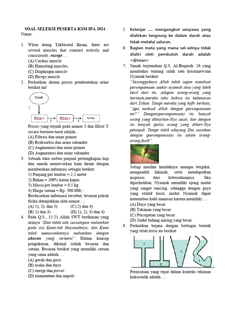Soal Seleksi Peserta KSM Ipa 2024-1 | PDF