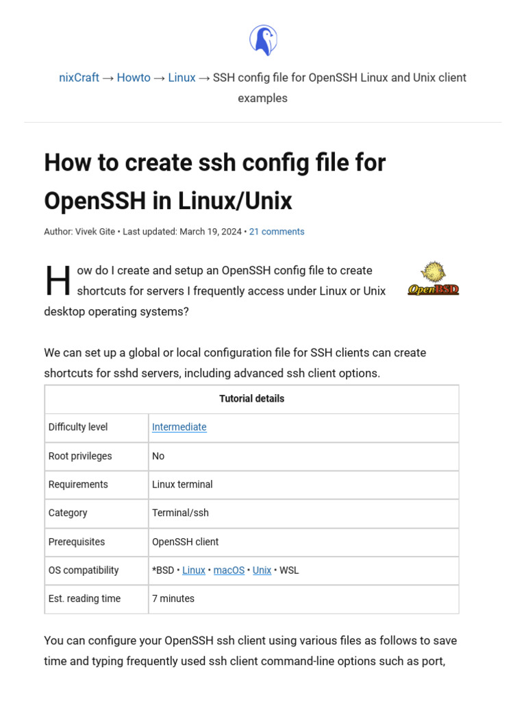 How To Create SSH Config File For OpenSSH in Linux - NixCraft | PDF | Secure Shell | Port ...