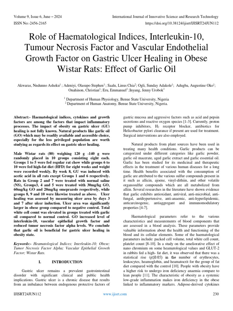 Role of Haematological Indices, Interleukin-10, Tumour Necrosis Factor ...